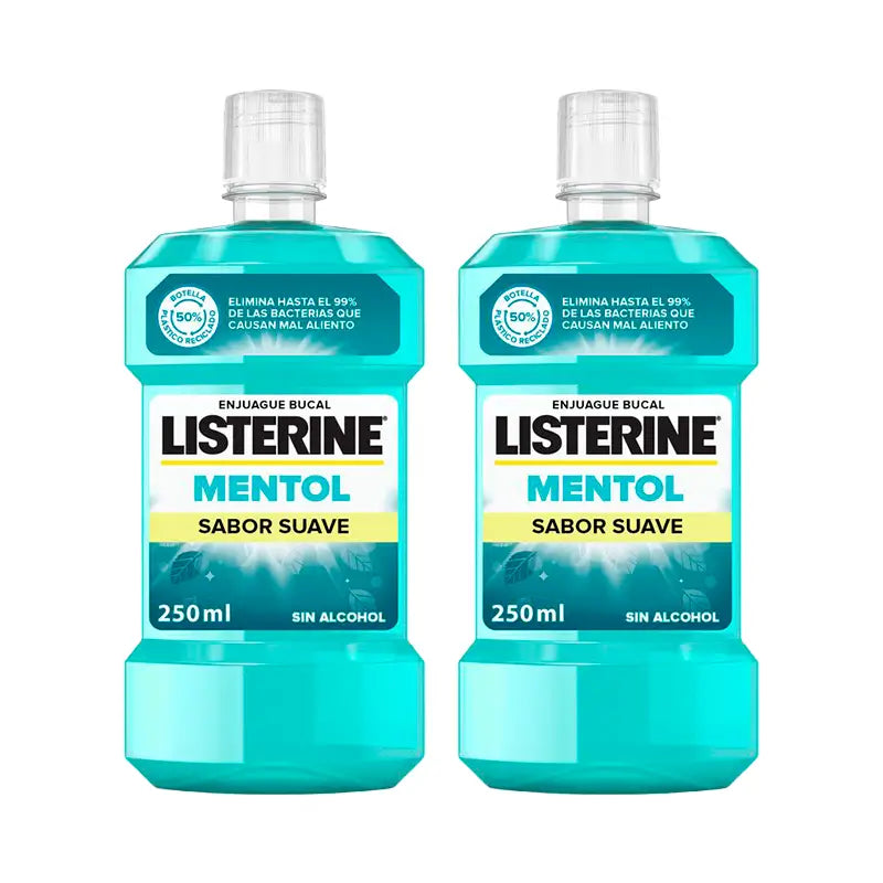 Listerine Duplo, Elixir Bucal Mentol Sabor Suave, 2 x 250 Ml